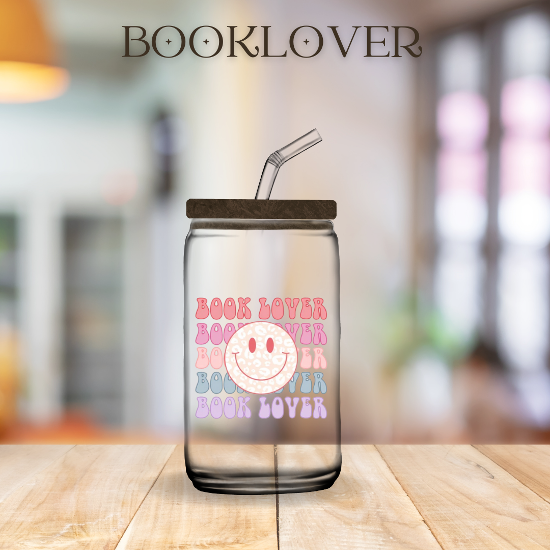 "Book Lover Face" 16 oz. Glass Tumbler – Cozy Bookish, LLC